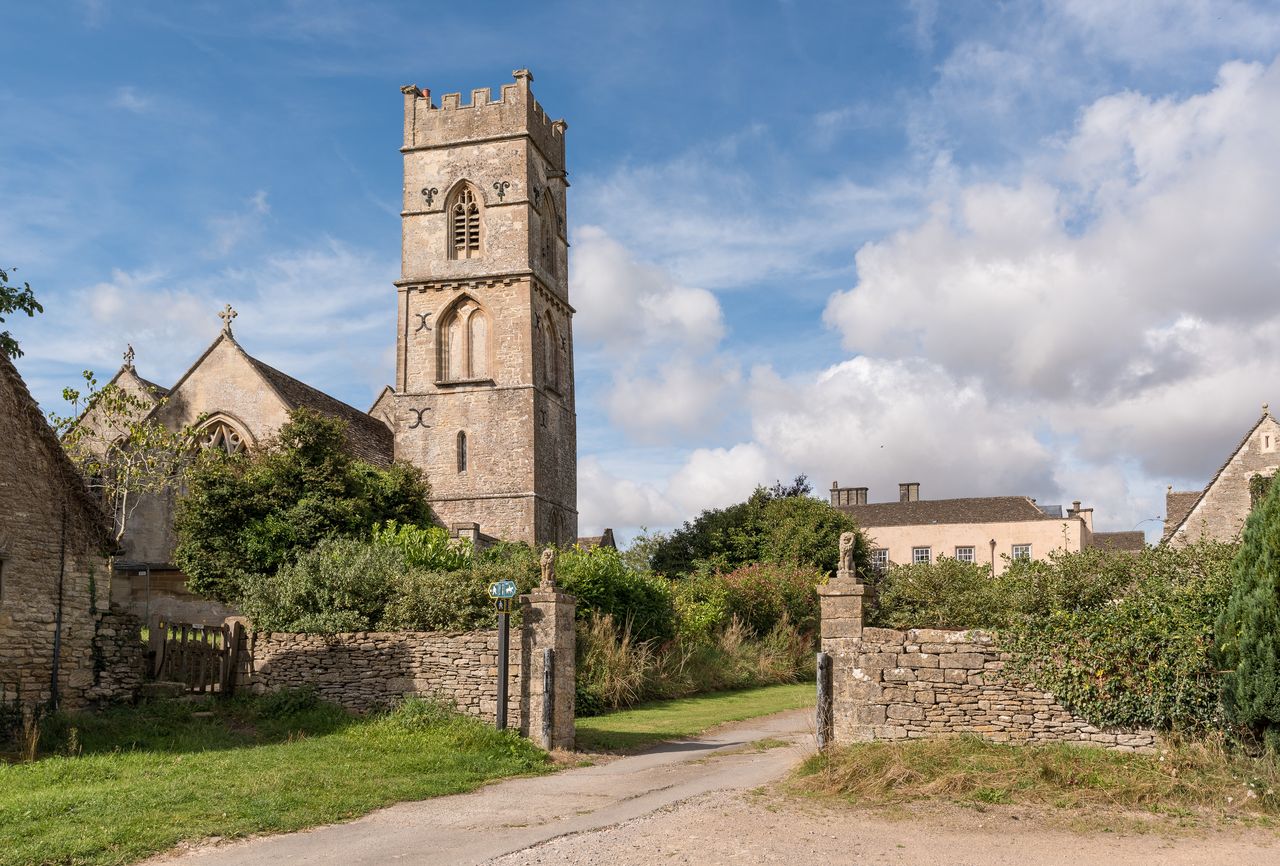 Luckington church and Luckington Court - Cotswolds National Landscape